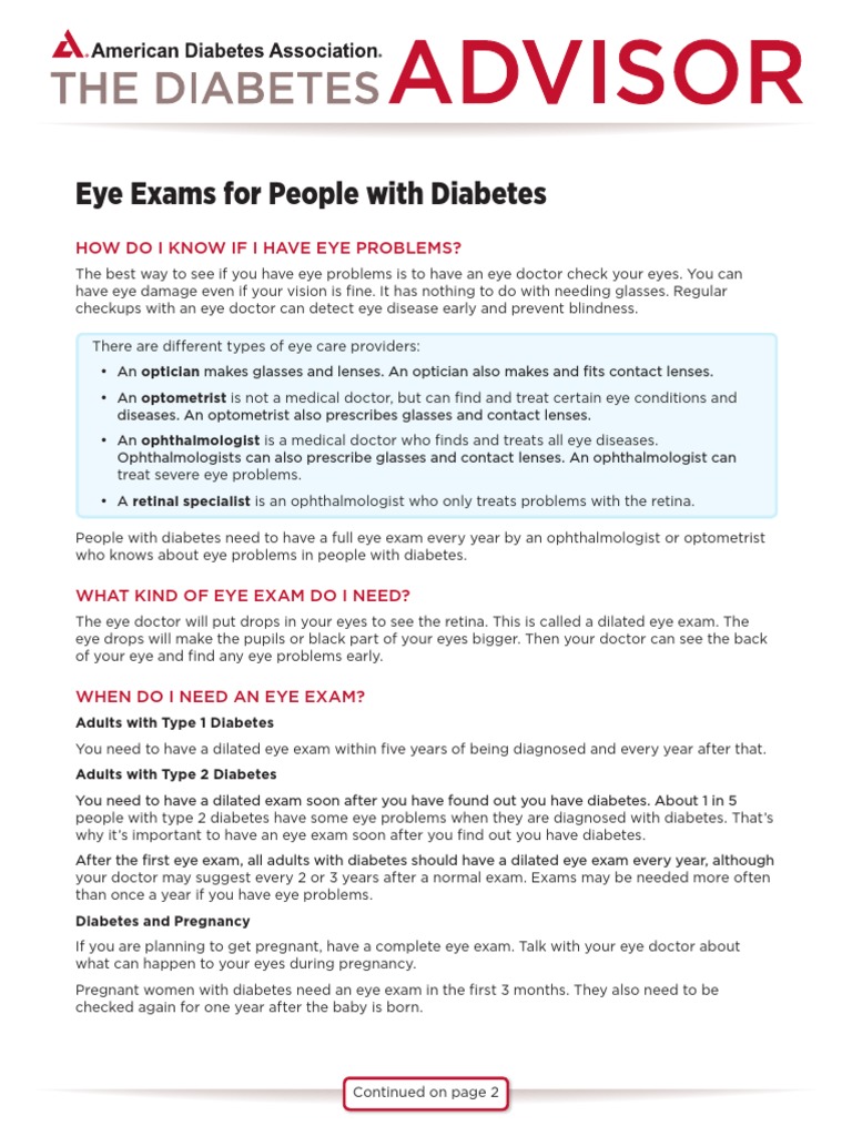 Eyes - Eye Tests For People With Diabetes | PDF | Ophthalmology | Optometry