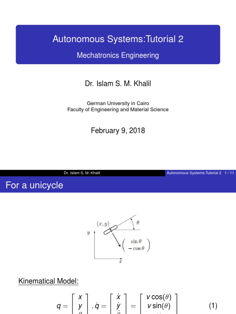 Autonomous Systems Tutorial 2 | PDF | Classical Mechanics | Teaching ...