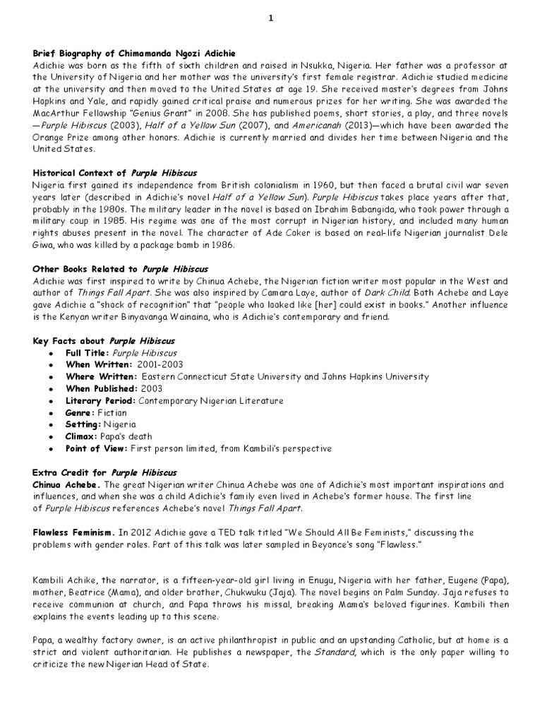 Chimamanda Ngozi Purple Hibiscus | PDF