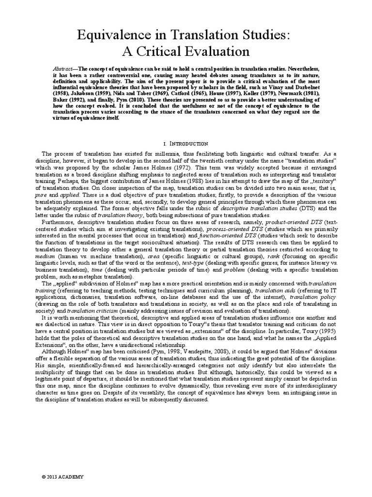 Equivalence in Translation Studies: A Critical Evaluation | PDF ...