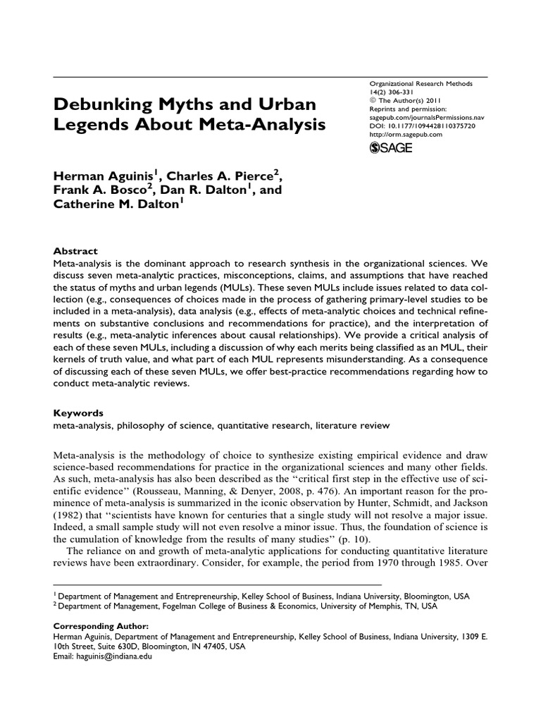 Debunking Myths and Urban Legends About Meta-Analysis | PDF | Meta ...