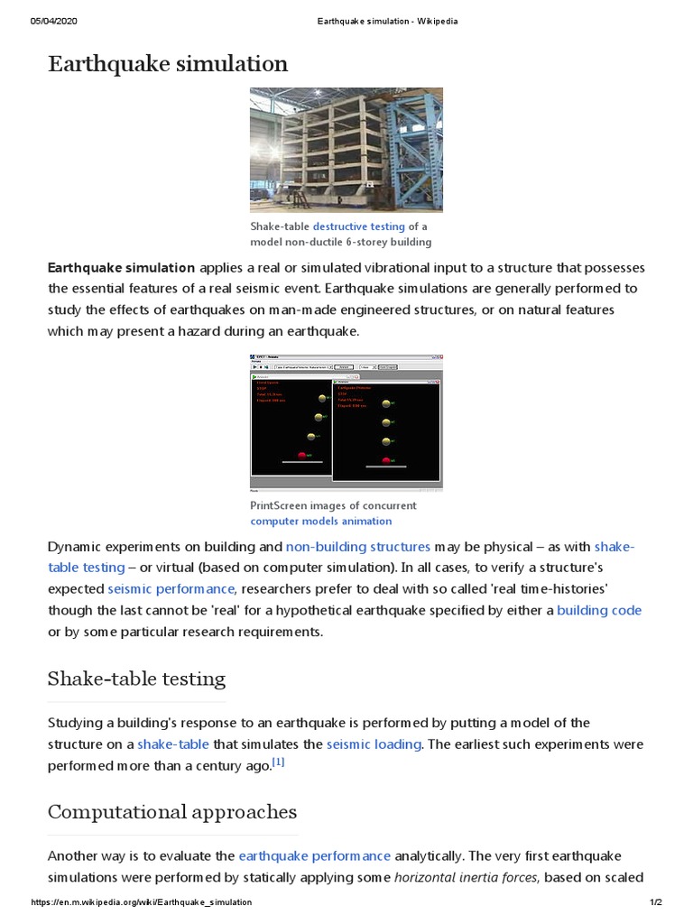 Earthquake Simulation - Wikipedia | PDF | Computer Simulation | Earthquakes