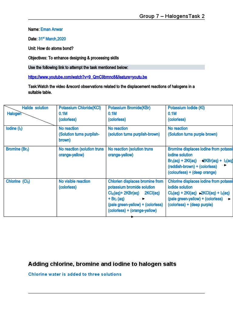 Halogens-Recording Observations and Processing Skills | PDF | Iodine ...