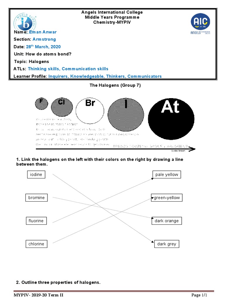 Halogens Worksheet | PDF | Chlorine | Chemical Reactions
