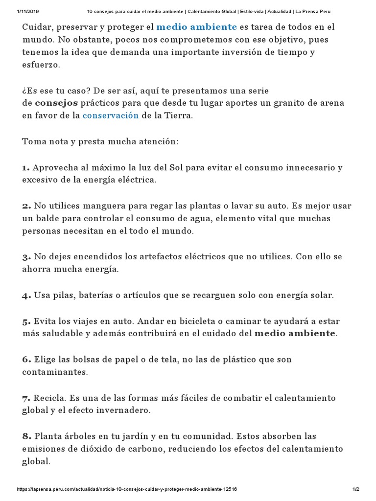Diez sencillos consejos para cuidar el medio ambiente y combatir el ...