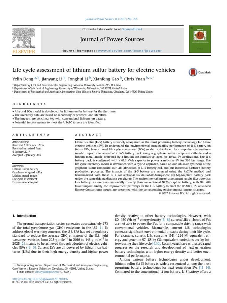 LCA of Batteries | PDF | Life Cycle Assessment | Electric Vehicle