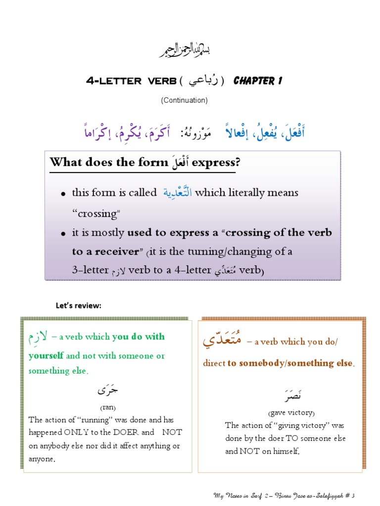 Sarf Level 2 - 4-Letter Verb - Chapter 1 - What This Form Expresses ...