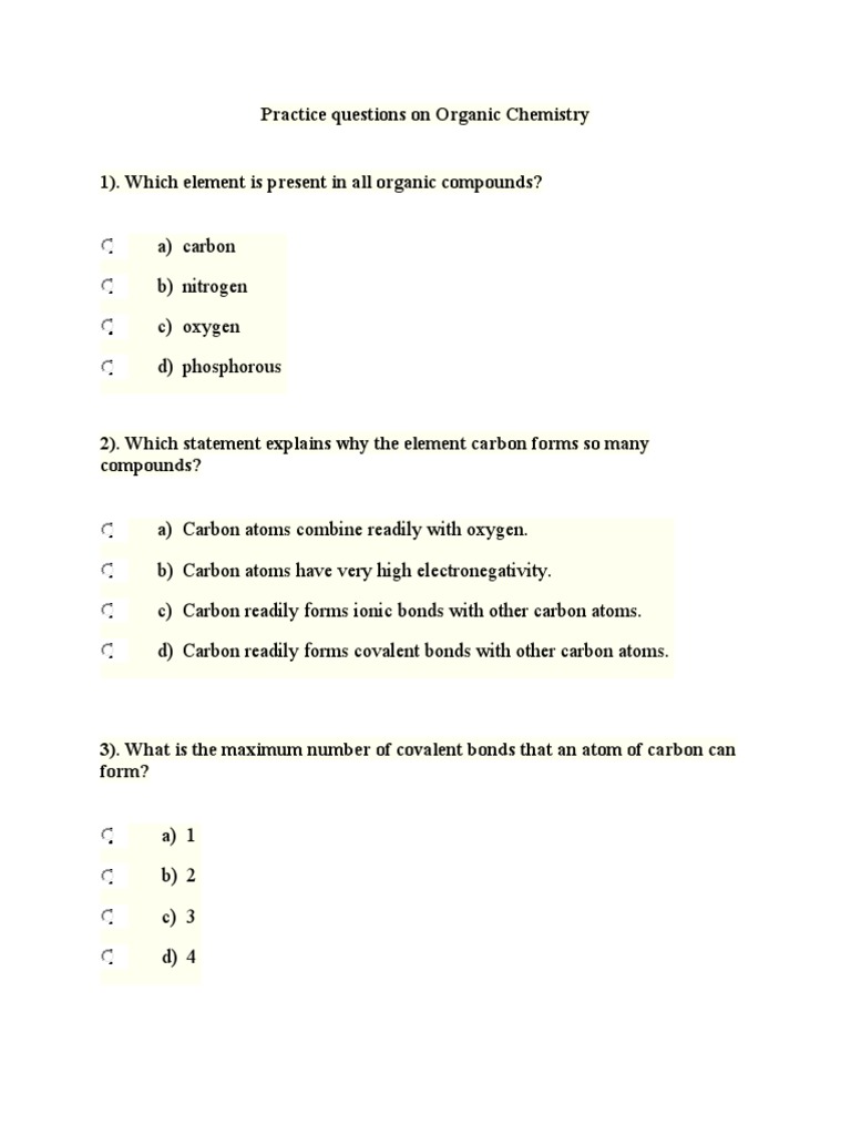 Organic Chemistry Practice Questions | PDF | Chemical Compounds | Ester