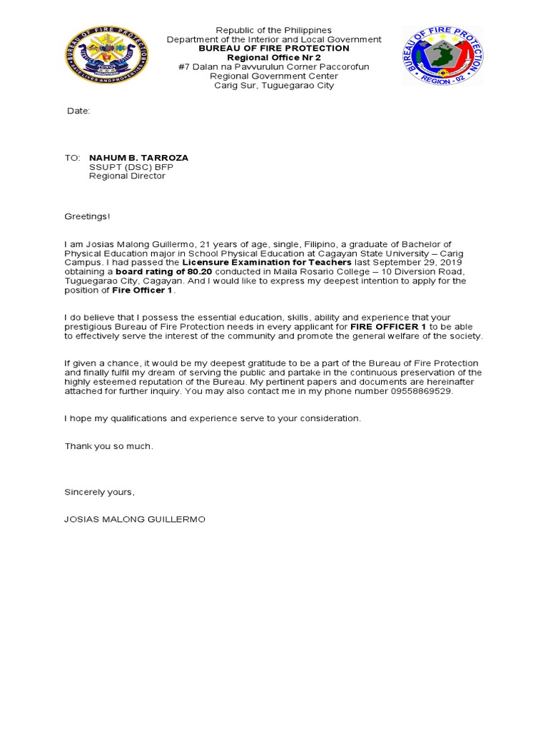 Application Letter BFP | PDF