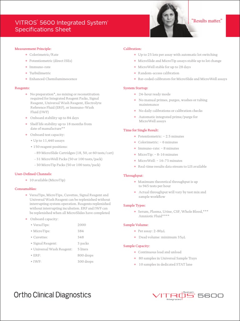 Vitros 5600 Integrated System Specifications Sheet: "Results Matter ...