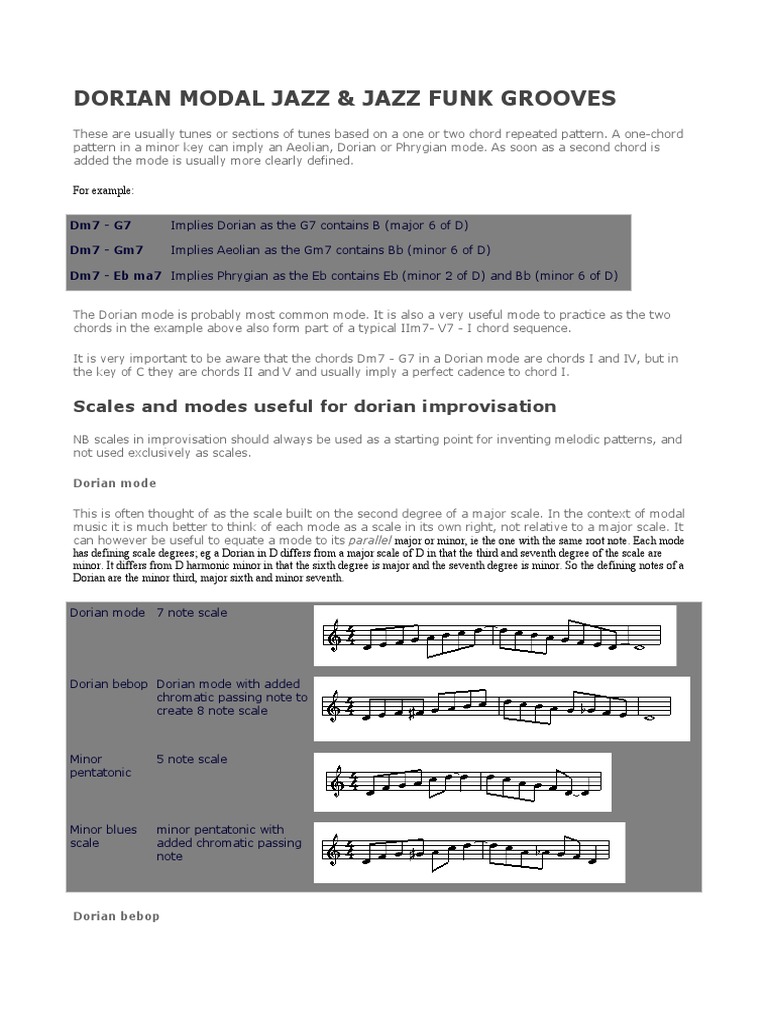 Dorian Modal Jazz Patterns | PDF | Mode (Music) | Minor Scale