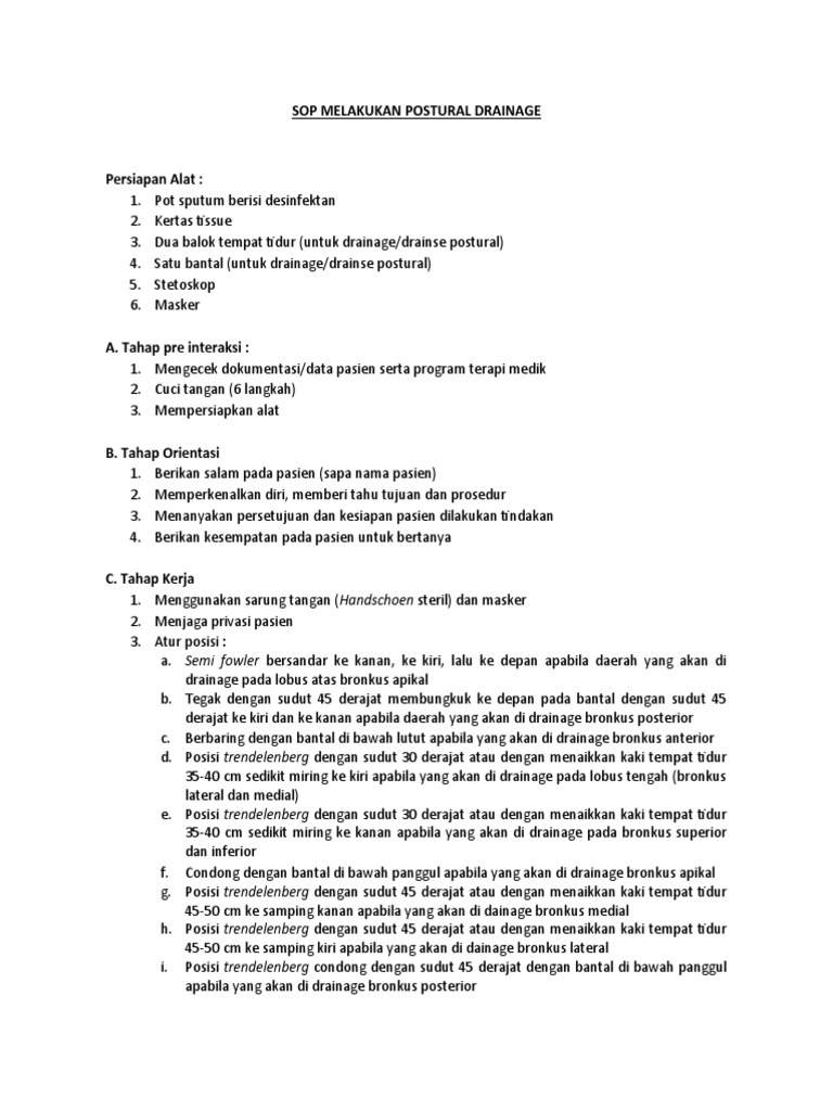 Sop Melakukan Postural Drainage | PDF