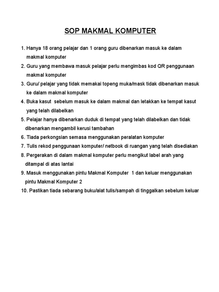 Sop Makmal Komputer | PDF
