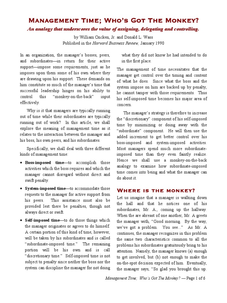 Management Time: Who's Got The Monkey ? | PDF | Business