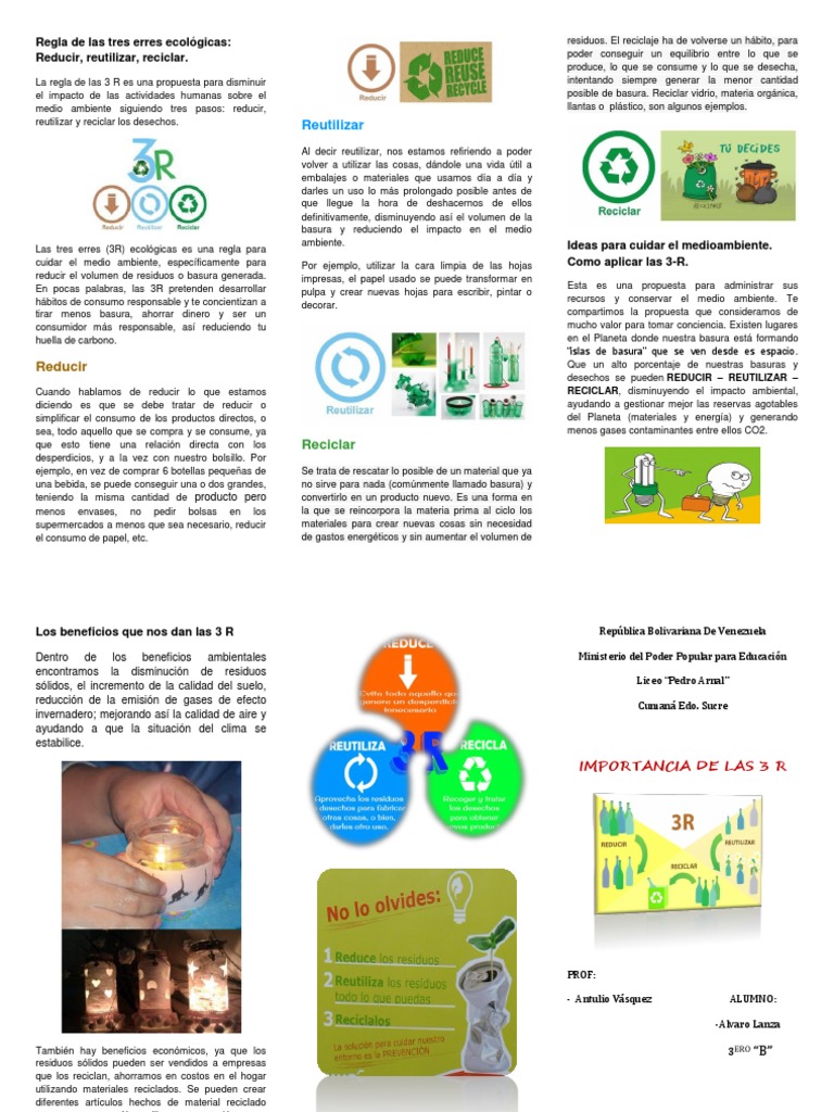 Triptico Importancia de Las 3 R Ecologica | PDF | Reciclaje | Residuos