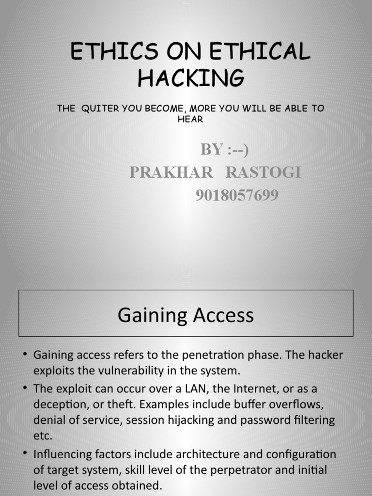 Ethics On Ethical Hacking: BY: - ) Prakhar Rastogi 9018057699 | PDF ...