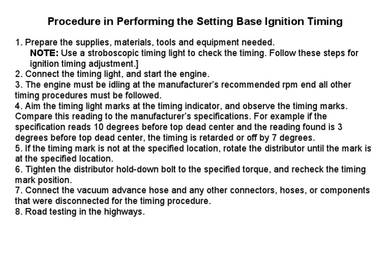 Procedure On Setting Base Ignition Timing IMS | PDF