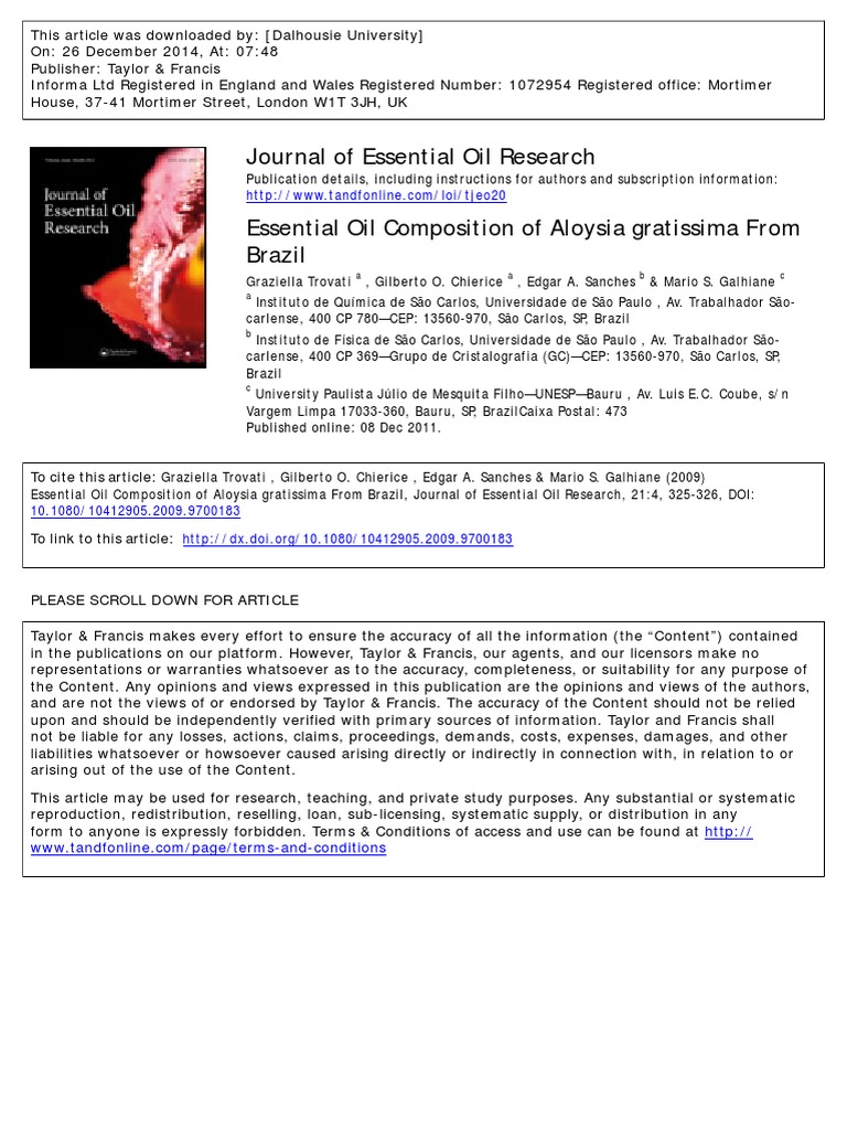 Journal of Essential Oil Research | PDF | Gas Chromatography ...