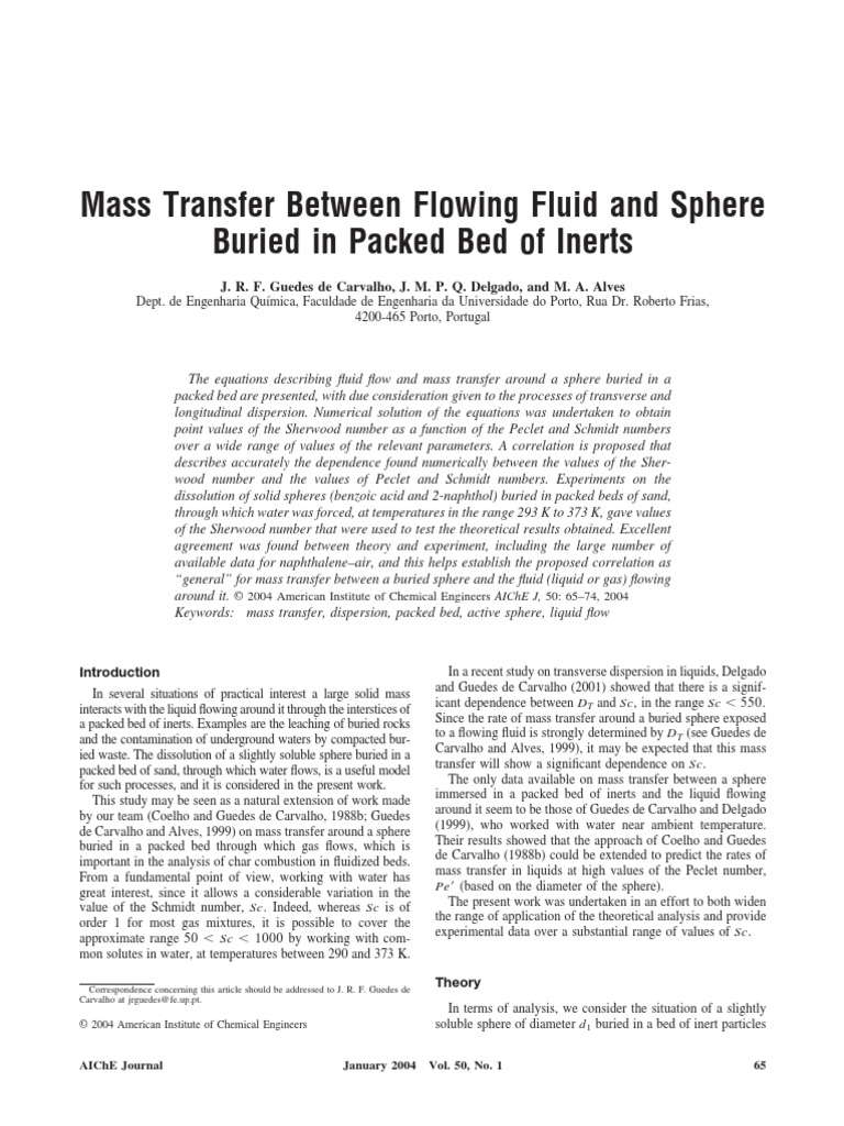 Mass Transfer Between Flowing Fluid and Sphere Buried in Packed Bed of ...