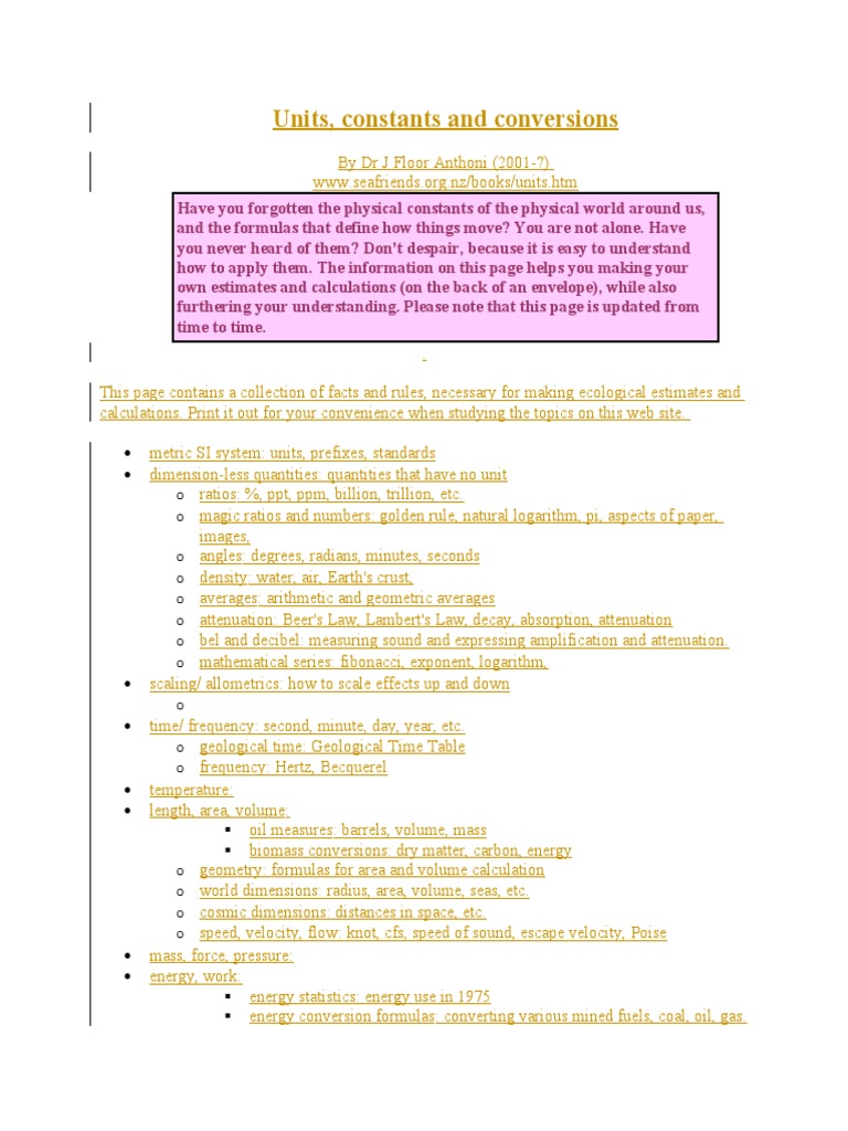 Units, Constants and Conversions: o o o o o o o o o o o o o o o | PDF ...