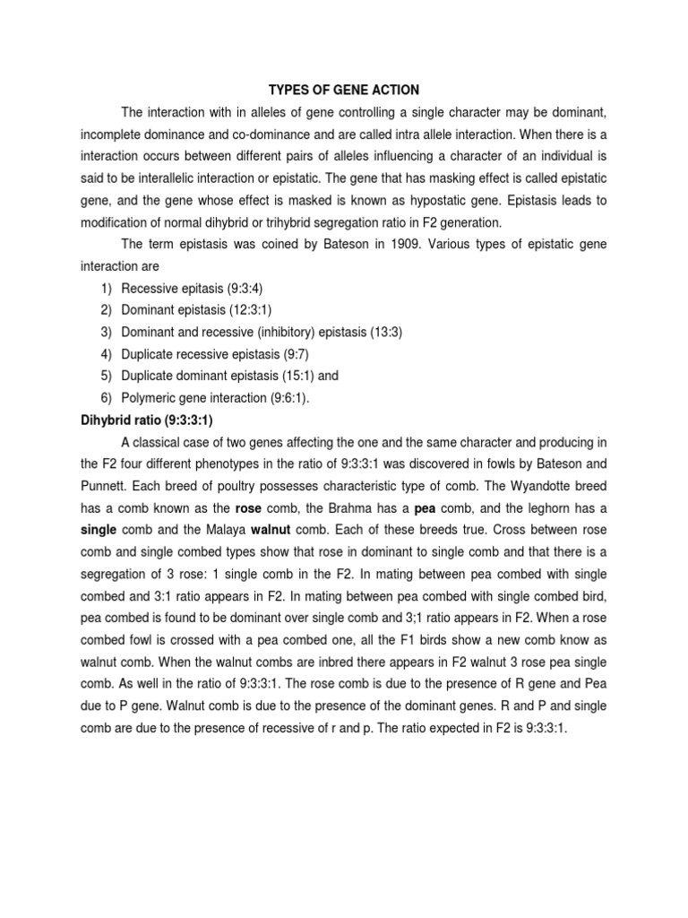 Types of Gene Action 02 PDF | PDF | Dominance (Genetics) | Epistasis