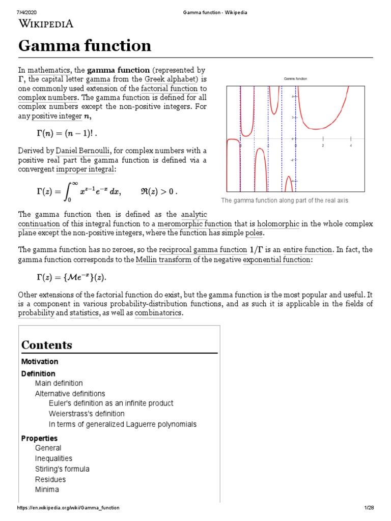 Gamma Function - Wikipedia | PDF | Complex Number | Function (Mathematics)