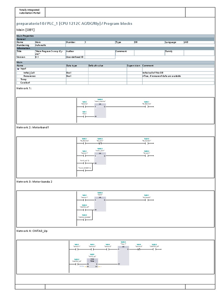 Preparatorio10 / PLC - 1 (CPU 1212C AC/DC/Rly) / Program Blocks | PDF | Computing | Computer ...