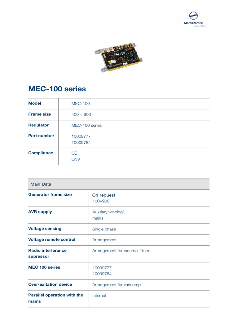 MEC-100 400 ÷ 900 MEC-100 Series 10009777 10009784 CE DNV | PDF | Power ...