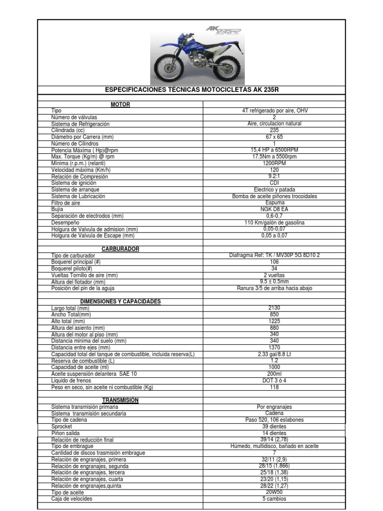 Especificaciones Técnicas AK 235R | PDF | Engranaje | Tecnología de ...