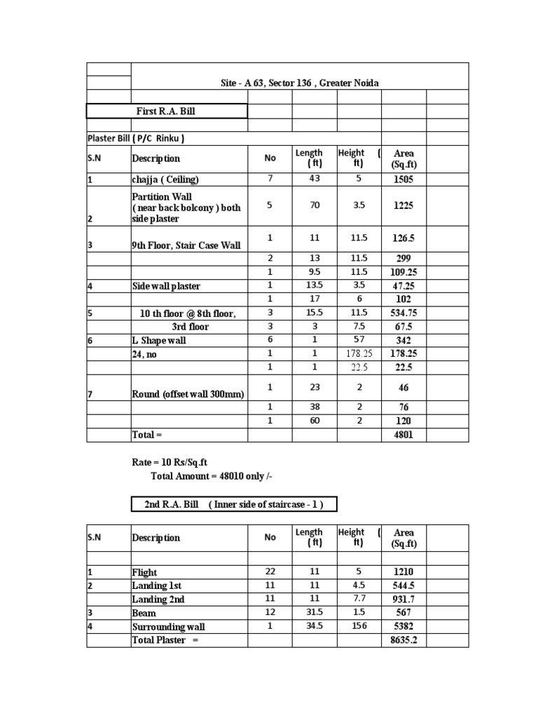 Plaster Bill | PDF | Stairs | Components