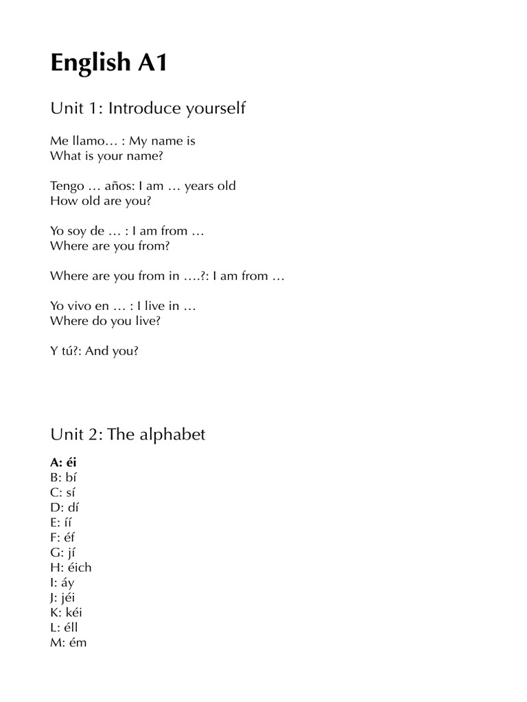 English A1: Unit 1: Introduce Yourself | PDF