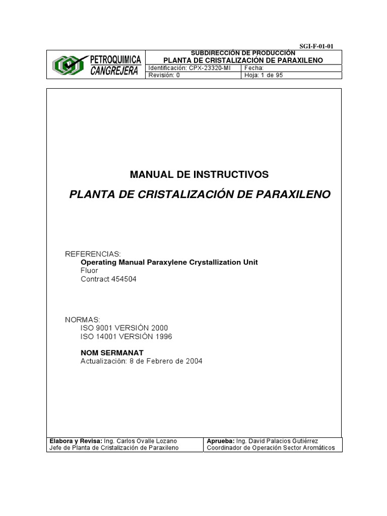 Manual Operativo Planta Paraxileno | PDF | Bomba | Mecánica de Medios ...