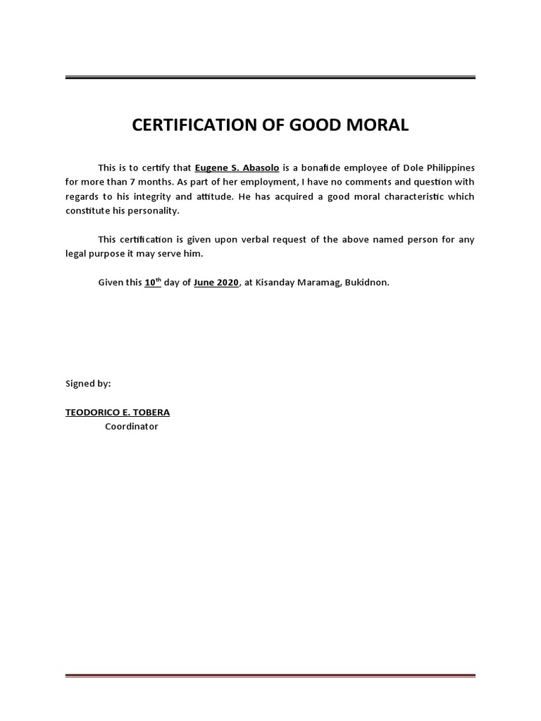 Liezel Carreon Good Moral | PDF
