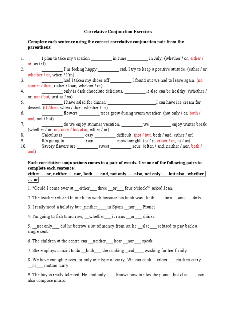 Correlative-Conjunction-Exercises My | PDF