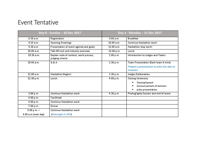 Event Tentative | PDF