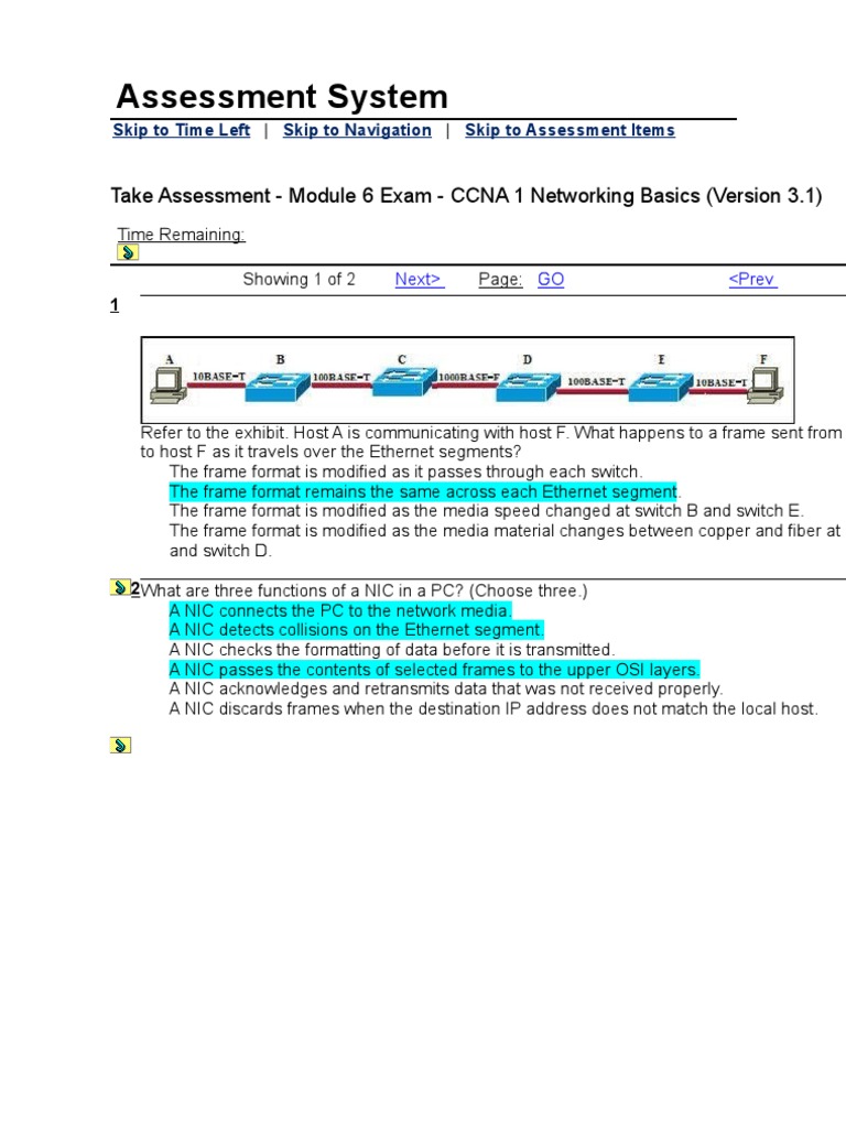 Assessment System: Take Assessment - Module 6 Exam - CCNA 1 Networking Basics (Version 3.1 ...