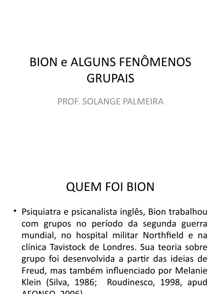 A Teoria dos Grupos de Bion e seus Conceitos Fundamentais | PDF ...