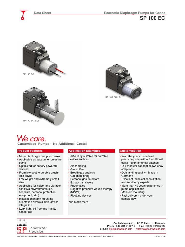 SP 100 EC: Data Sheet Eccentric Diaphragm Pumps For Gases | PDF | Pump ...