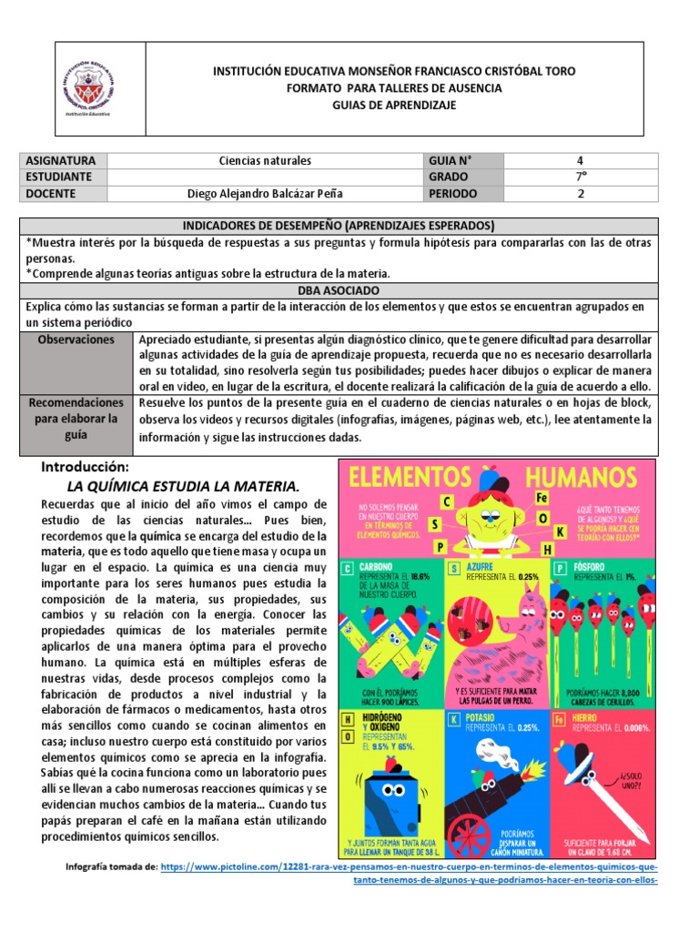 Guía de Aprendizaje 1 - Ciencias Naturales Grado - 7 | PDF | Elementos ...