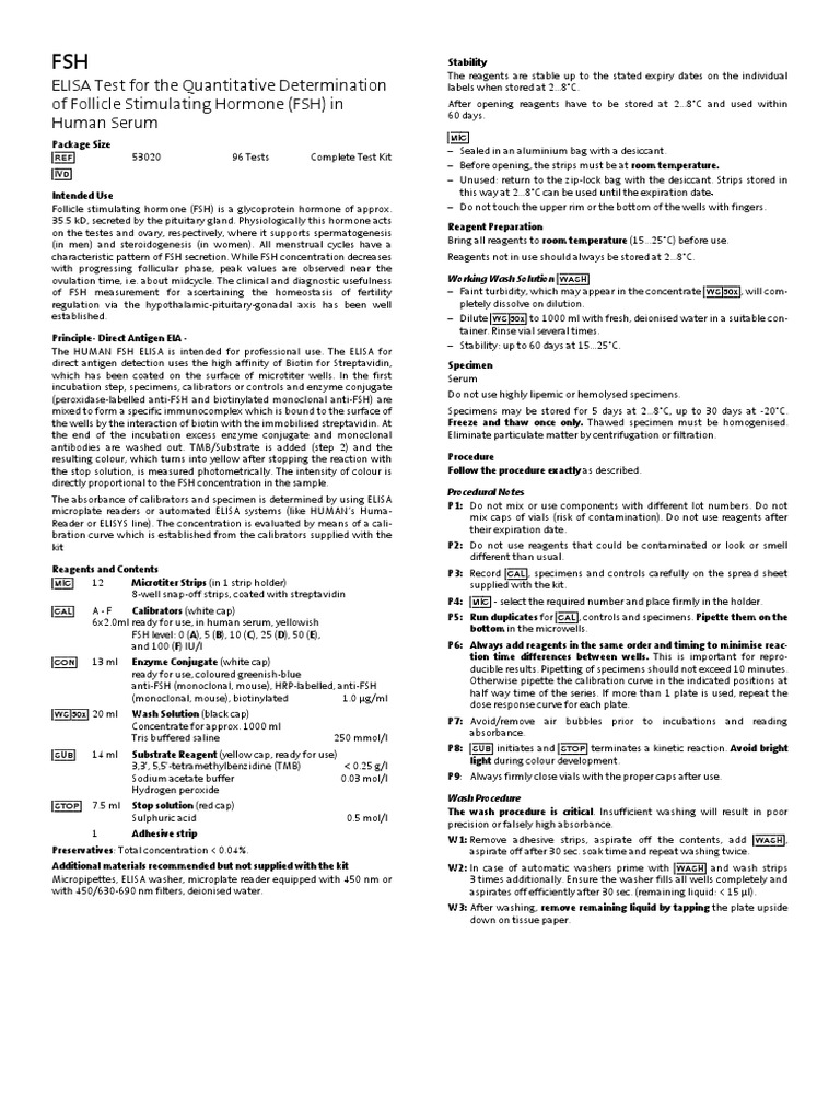 ELISA Test For The Quantitative Determination of Follicle Stimulating ...