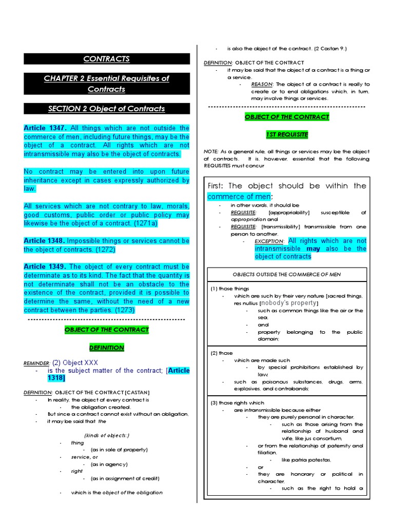 CHAPTER 2 - SECTION 2 Object of Contracts 1347-1349 | PDF | Inheritance | Virtue
