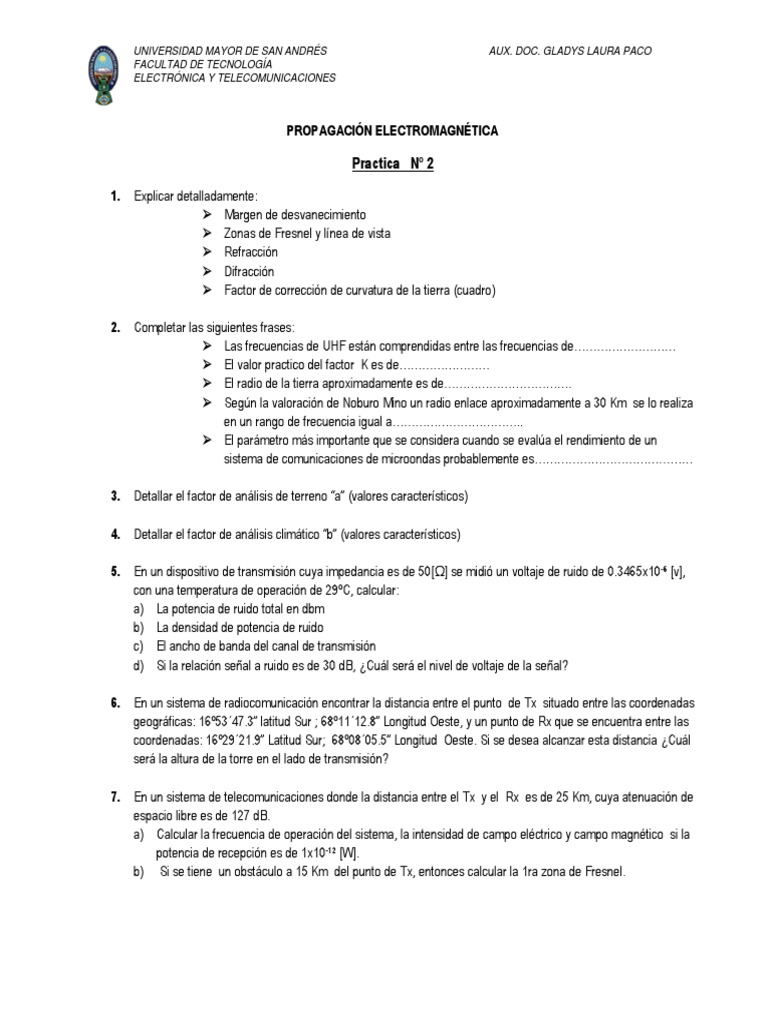 PRACTICA 2do P. Propagacion PDF | PDF | Decibel | Antena (Radio)