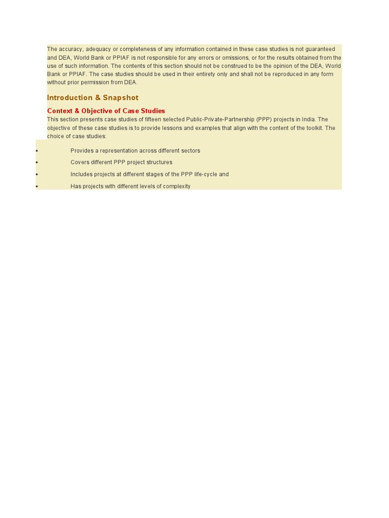 Case Studies of PPP Projects in India | PDF