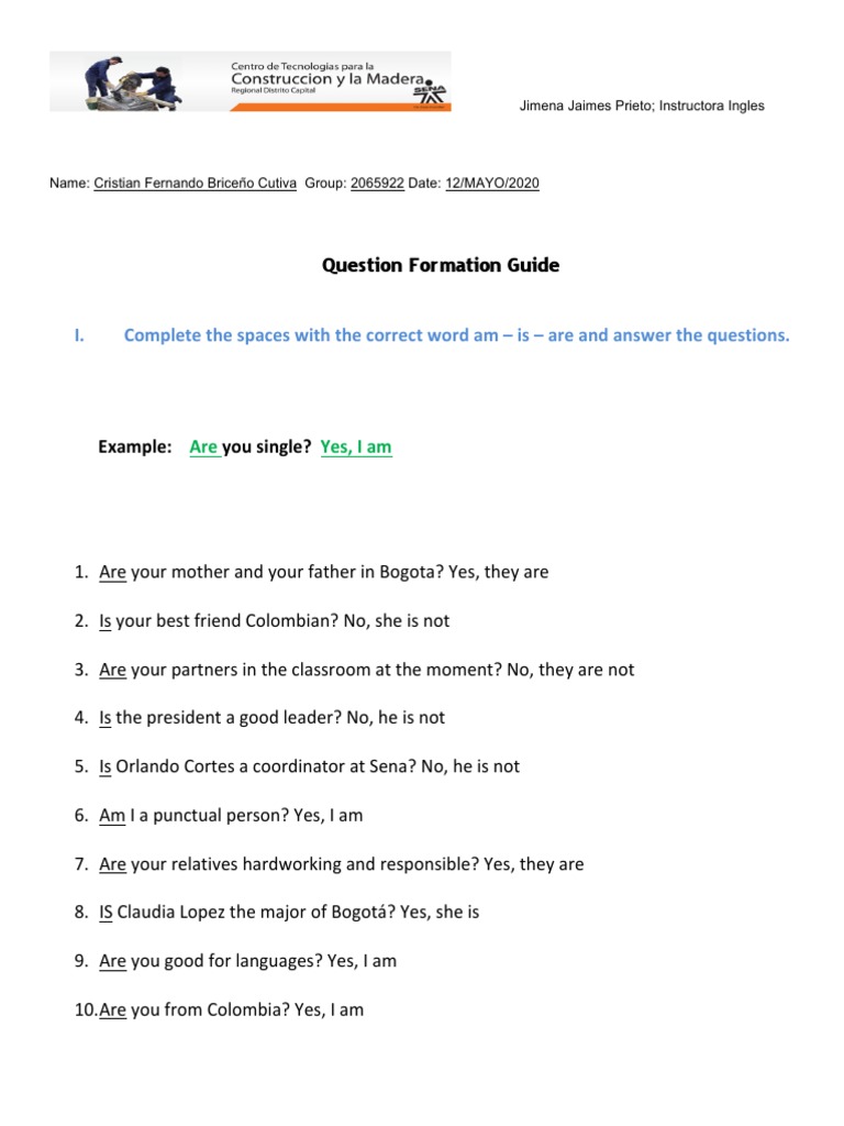Question Formation Guide for English | PDF | Learning | Behavior ...