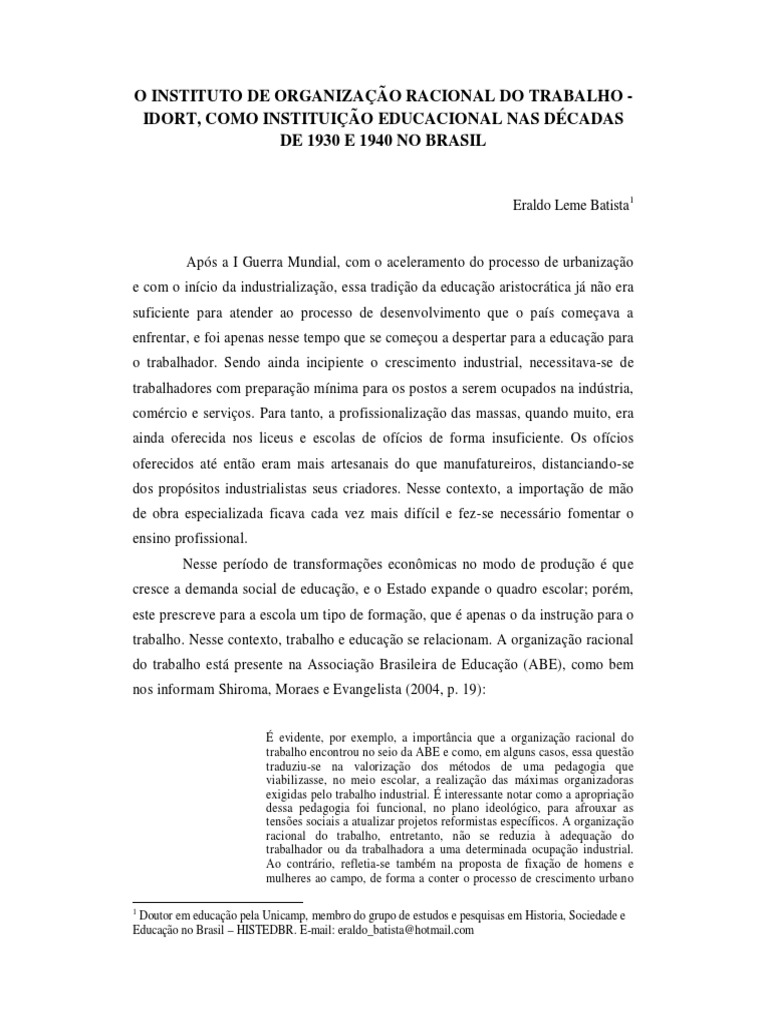 IDORT e a Educação Profissional no Brasil | PDF | Desenvolvimento ...