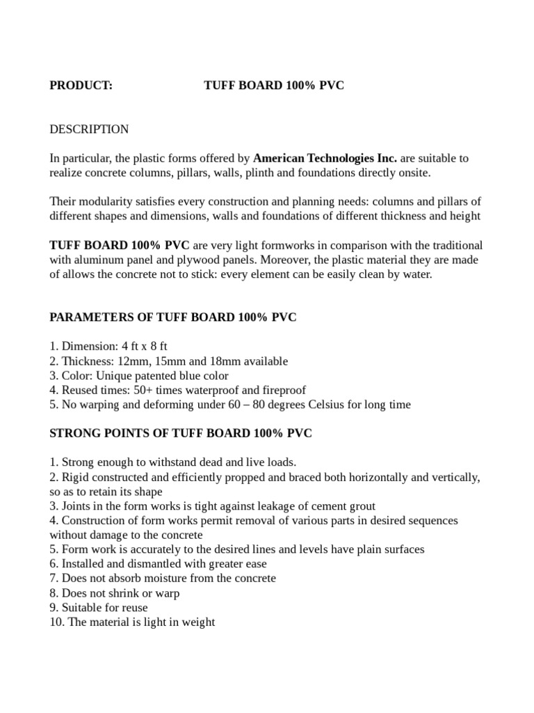 Tuff Board Literature | PDF