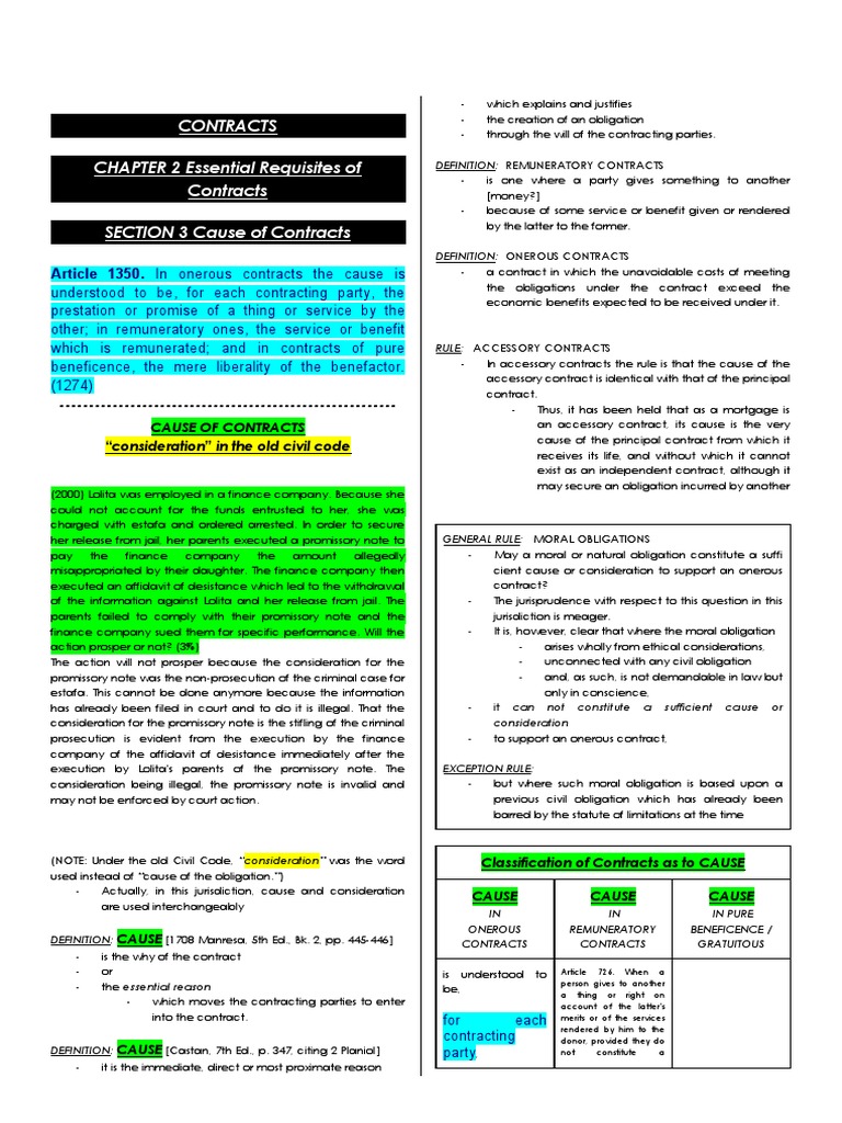 Chapter 2 - Section 3 Cause of Contracts 1350-1355 | PDF ...
