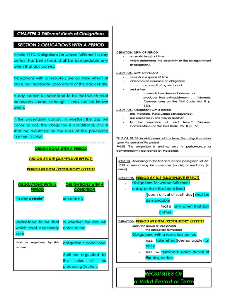 CHAPTER 3 - SECTION 2 Obligations With A Period 1193 - 1198 | PDF | Lease | Guarantee