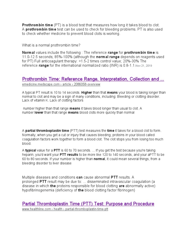Prothrombin Time | PDF | Coagulation | Bleeding