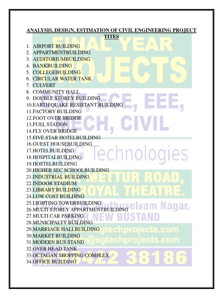 Analysis, Design, Estimation of Civil Engineering Project Tites | PDF ...